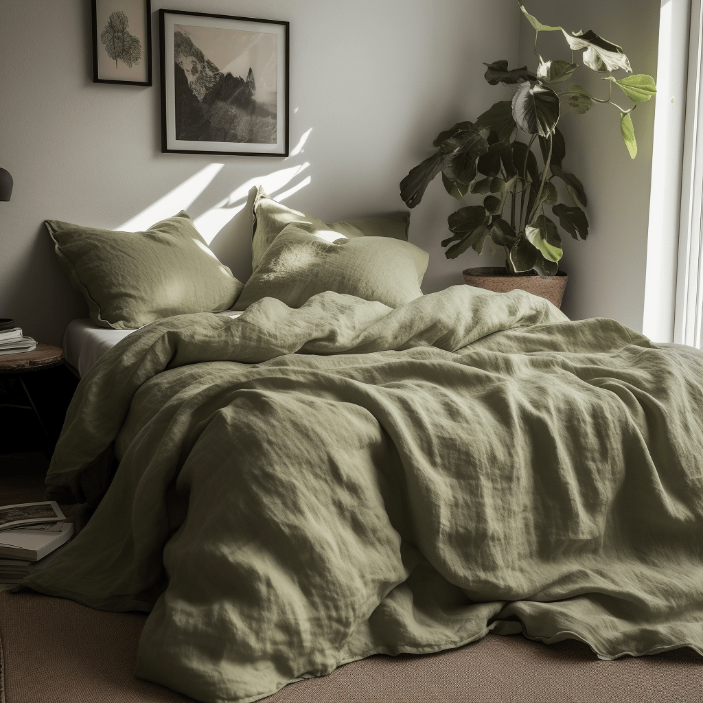 Green Luxury Linen Duvet Cover 100 Natural Washed Linen Custom Colors Olive Sage Asparagus Moss Forest Custom Sizes King Queen Twin