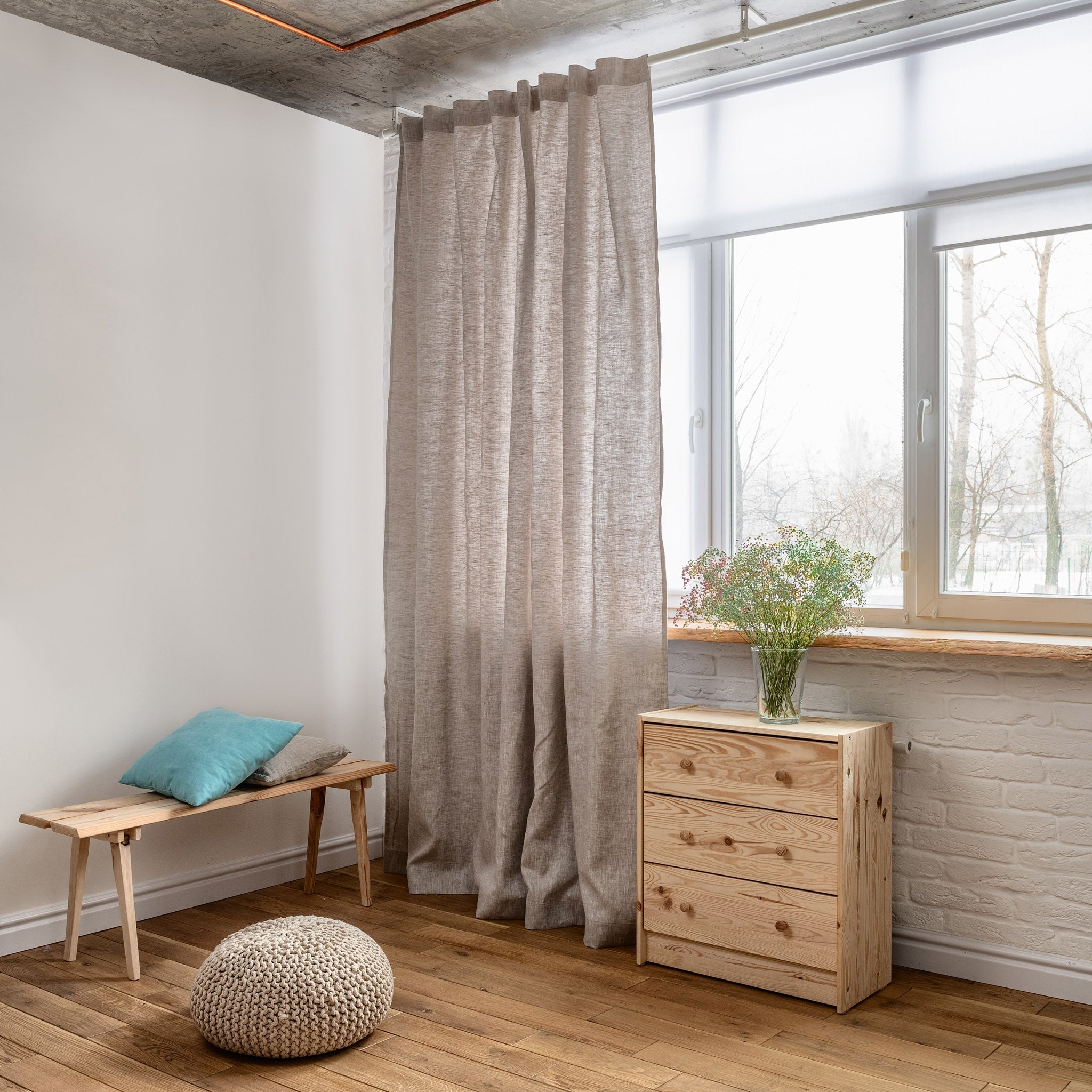 Custom French Flax Linen Curtains - Cotton Lining - Custom Sizes: 63"; 84"; 90"; 95"; 96"; 108 ...