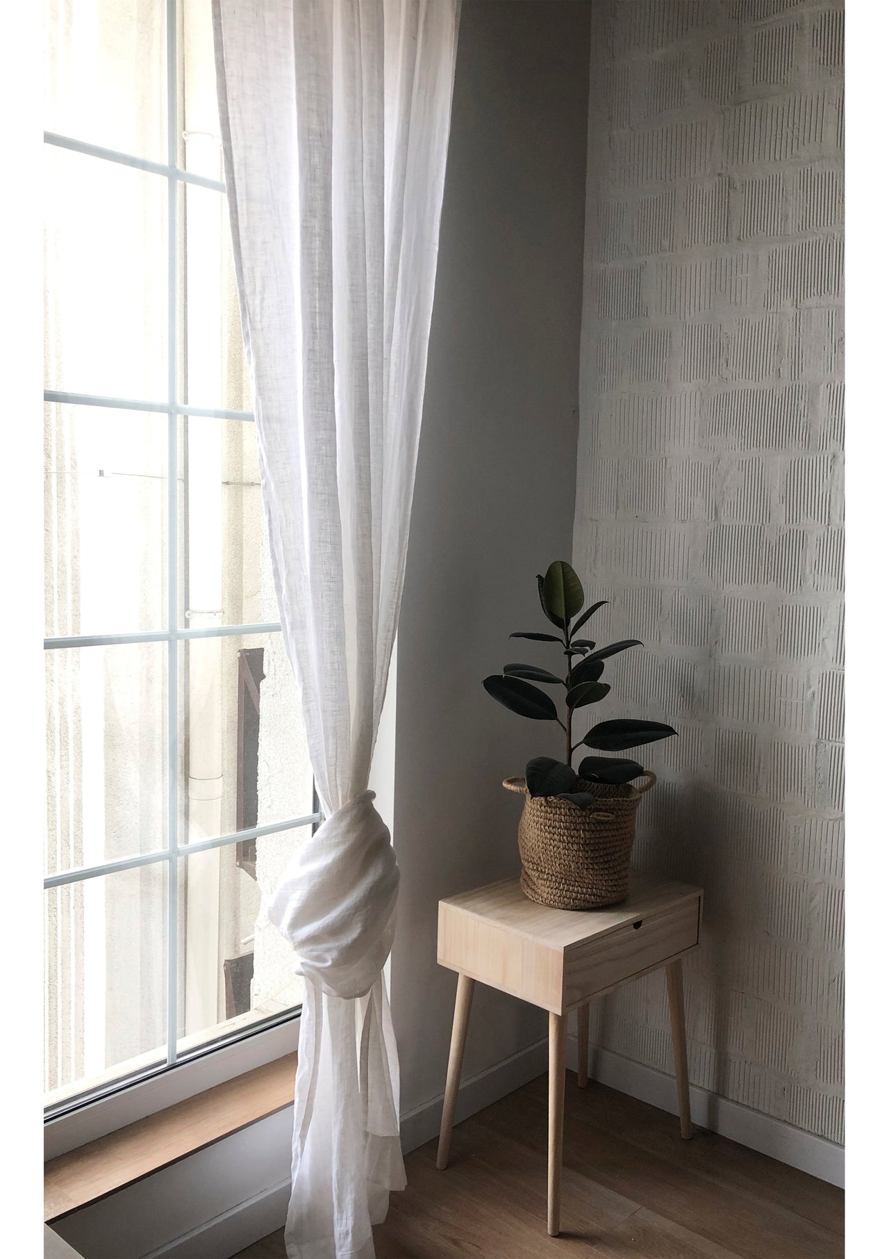 White Linen Sheer Curtain for S-Fold Track - Unlined Sheer Curtain Pan