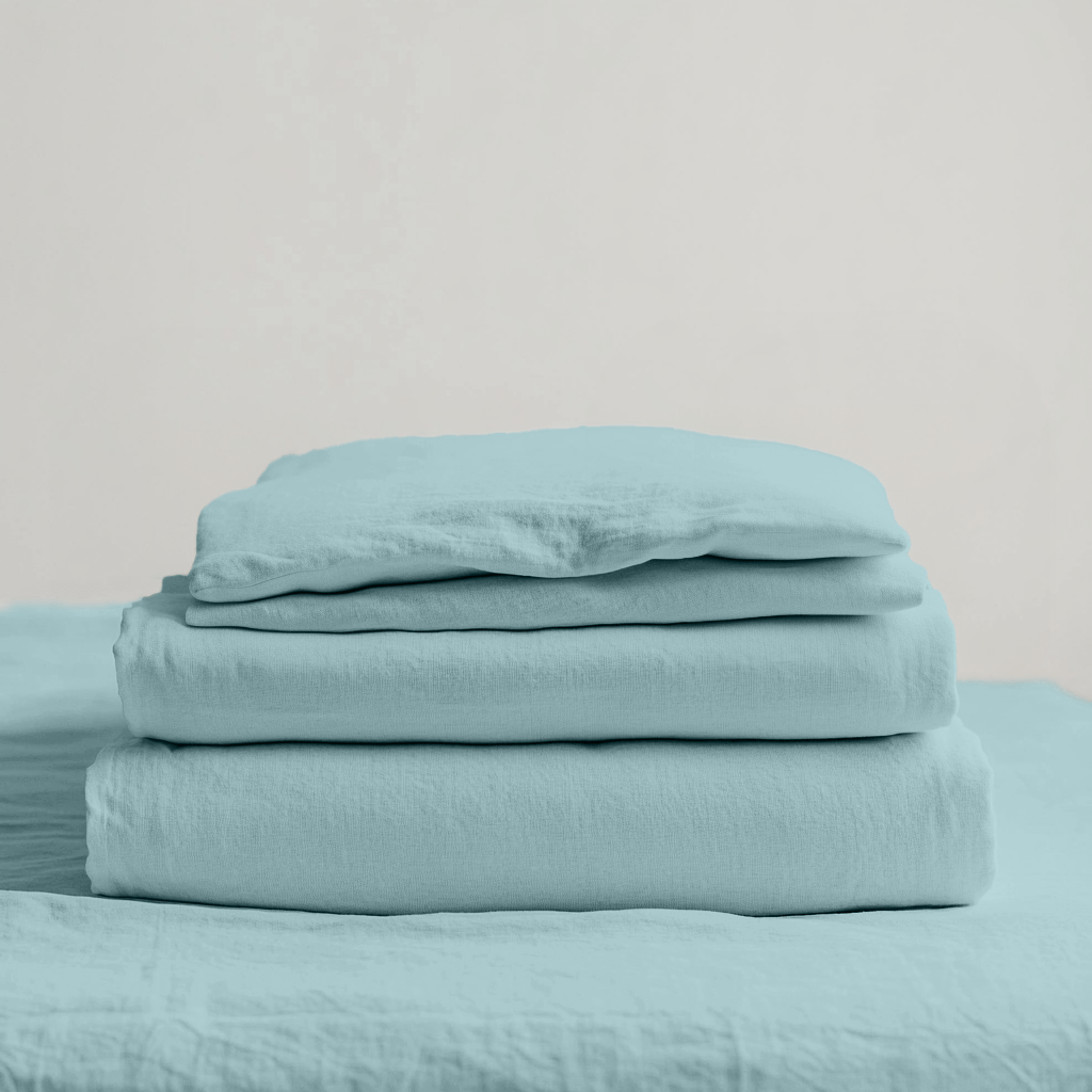 Aquamarine Light Blue Deep Pocket Fitted Sheet Set - 100% European Lin