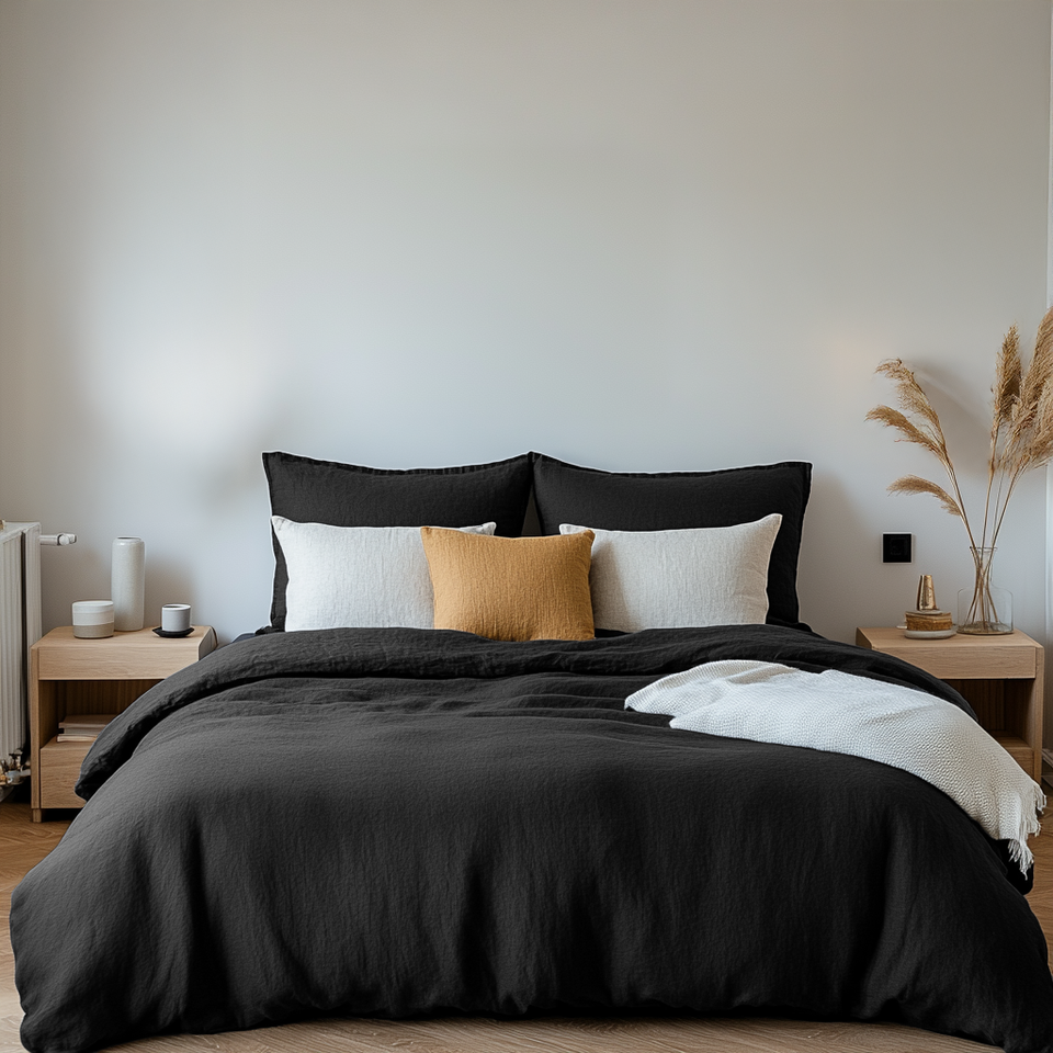 Black Linen Duvet Cover – 100% Washed Linen Comforter, Duvet Cover ...