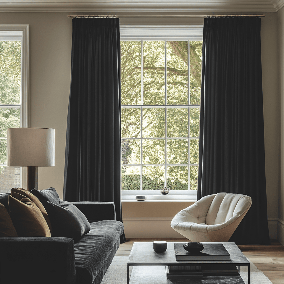 Black Pencil Pleat Curtains - 100% Linen Curtains - Blackout, Thermal ...