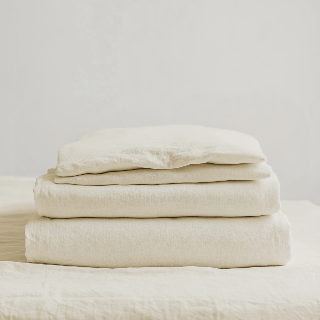 Cream Extra Deep Pocket Fitted Sheet Set - 100% European Linen - Twin ...