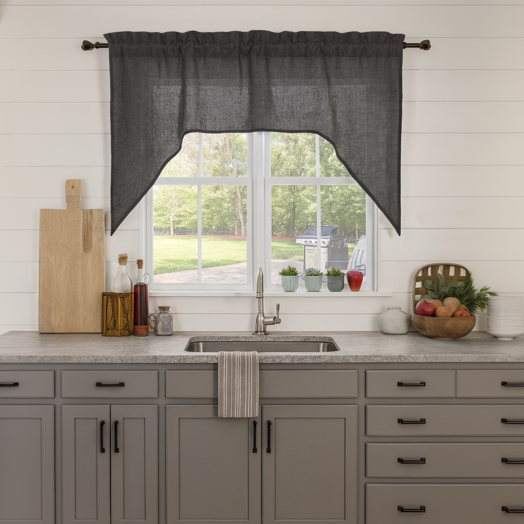 Rustic Farmhouse Dim Grey Linen Swag Valance - Soft Grey Country-Style ...