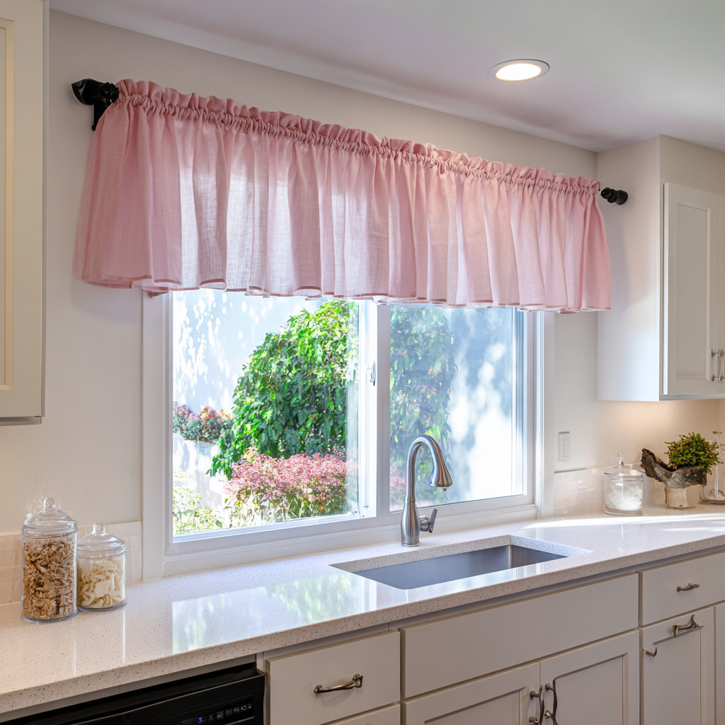 Country Style Dusty Rose Linen Valance – Farmhouse Kitchen Curtains ...