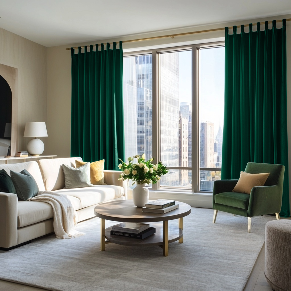 Heavy Emerald Green Velvet Tab Top Curtains – Custom Sizes: 63", 84 ...