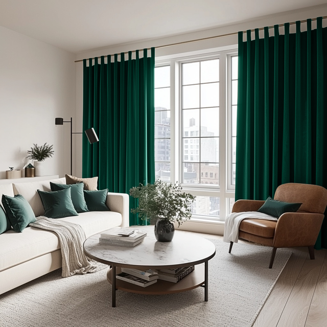 Heavy Emerald Green Velvet Tab Top Curtains – Custom Sizes: 63", 84 ...