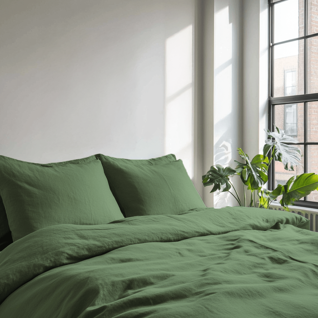 Forest Green Linen Duvet Cover Set - 100% European Washed Linen - Queen ...