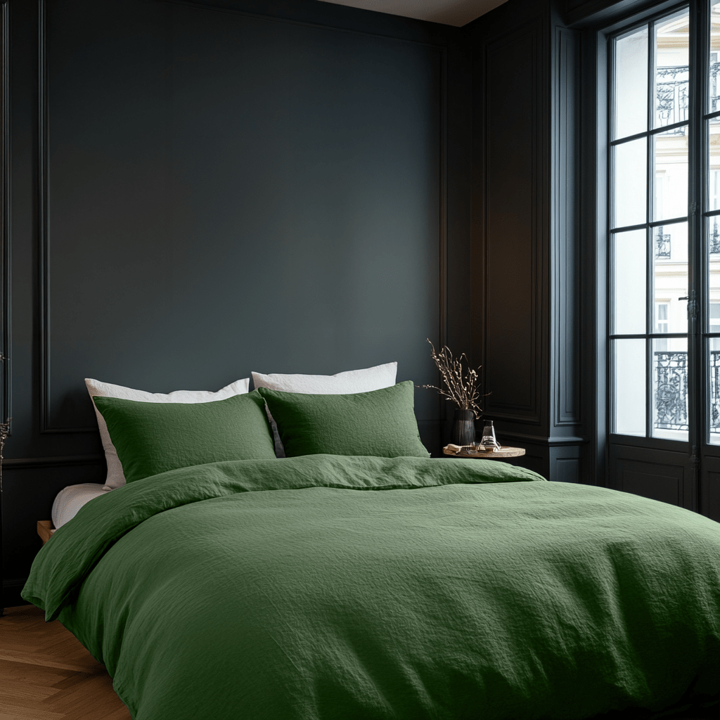 Forest Green Linen Duvet Cover Set - 100% European Washed Linen - Queen ...
