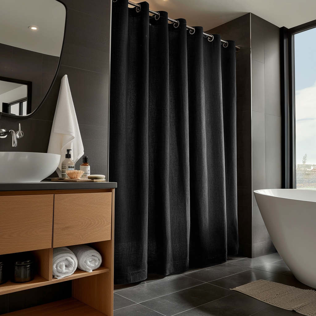 Hookless Linen Shower Curtain – No-Hook Grommet Design – Waterproof or ...