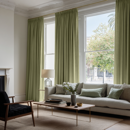 Olive Green Pencil Pleat Curtains - 100% Linen Curtains - Blackout ...