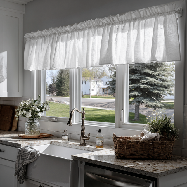 Country Style White Linen Valance – Farmhouse Kitchen Curtains – Custom ...