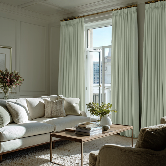 Mint Green Velvet Blackout Pencil Pleat Curtain