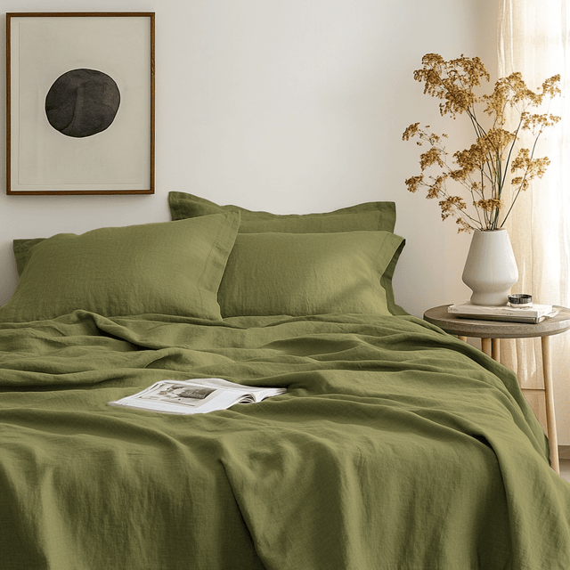 Moss Green Washed Linen Flat Sheet - Certified 100% Eco-Friendly Linen ...