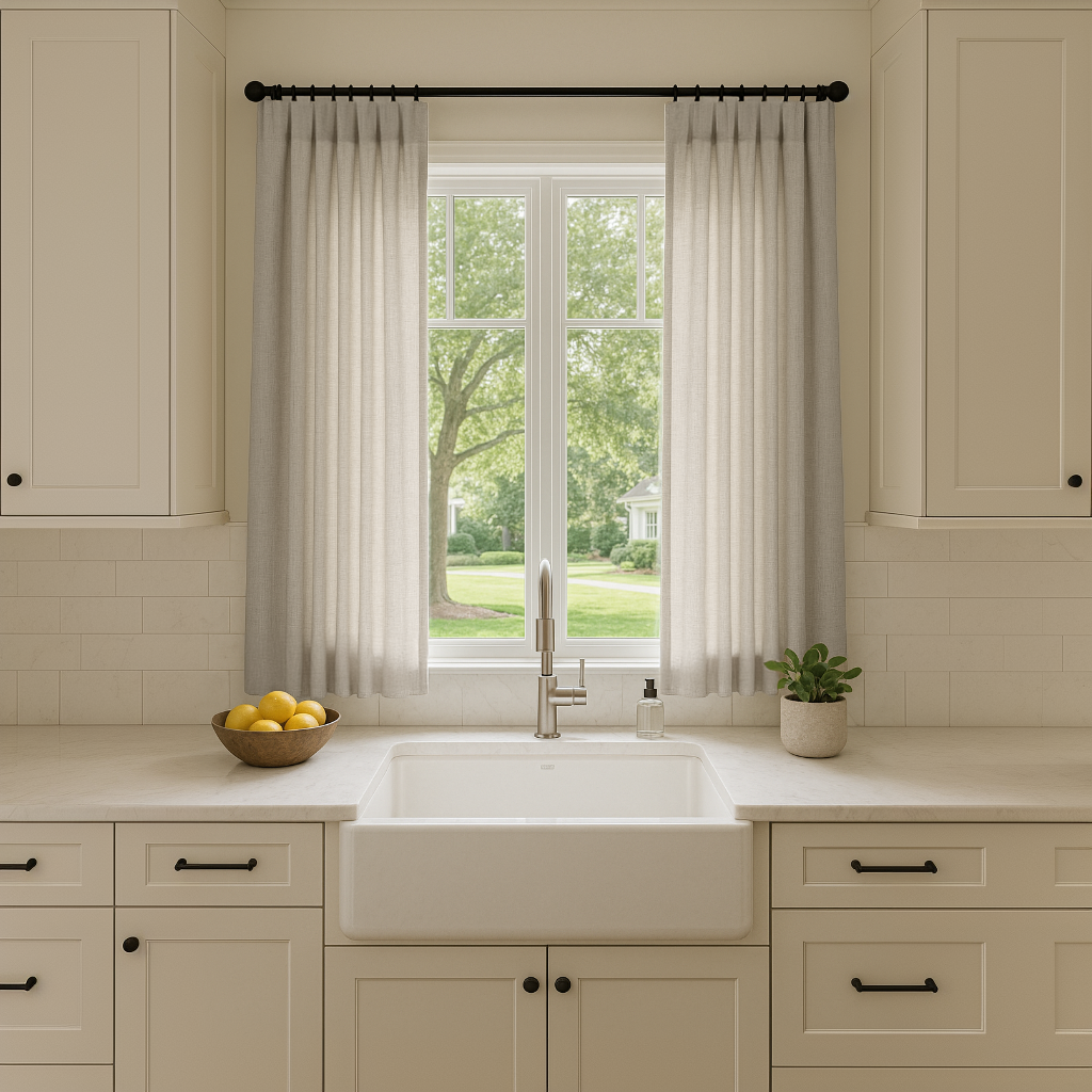 Long Linen Cafe Kitchen Curtains – Extended Panel for Tall Kitchen ...