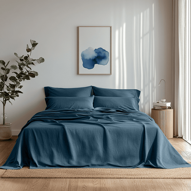 Peacock Dark Blue Washed Linen Flat Sheet - Certified 100% Eco-Friendly ...