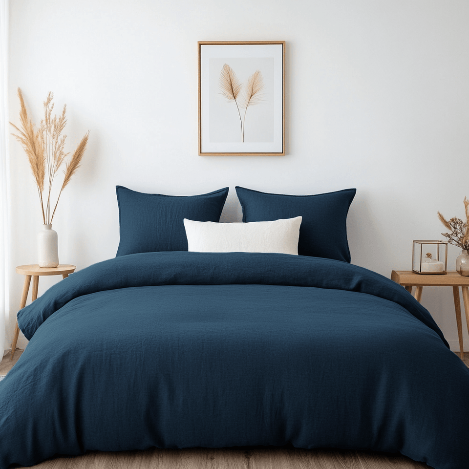 Peacock Dark Blue Washed Linen Duvet Cover Set - 100% European Linen ...