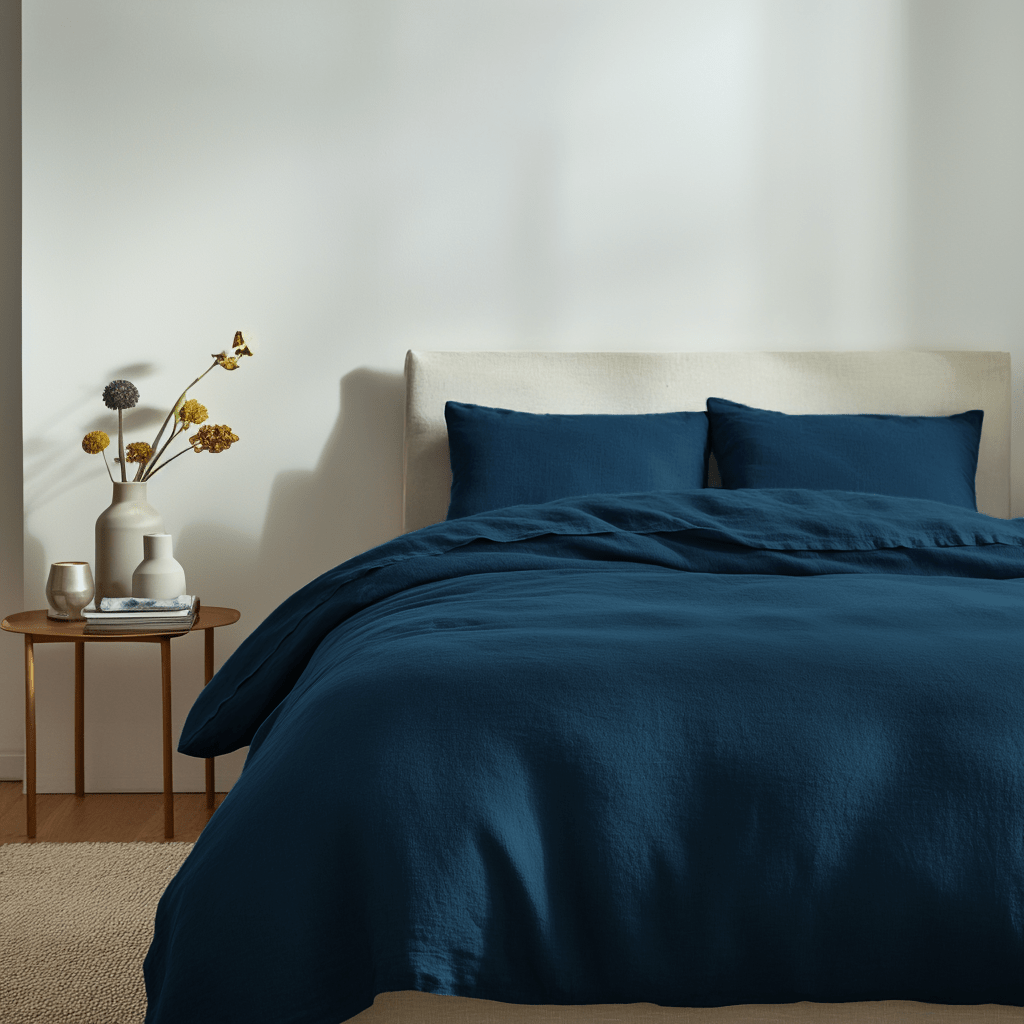 Peacock Dark Blue Washed Linen Duvet Cover Set - 100% European Linen ...