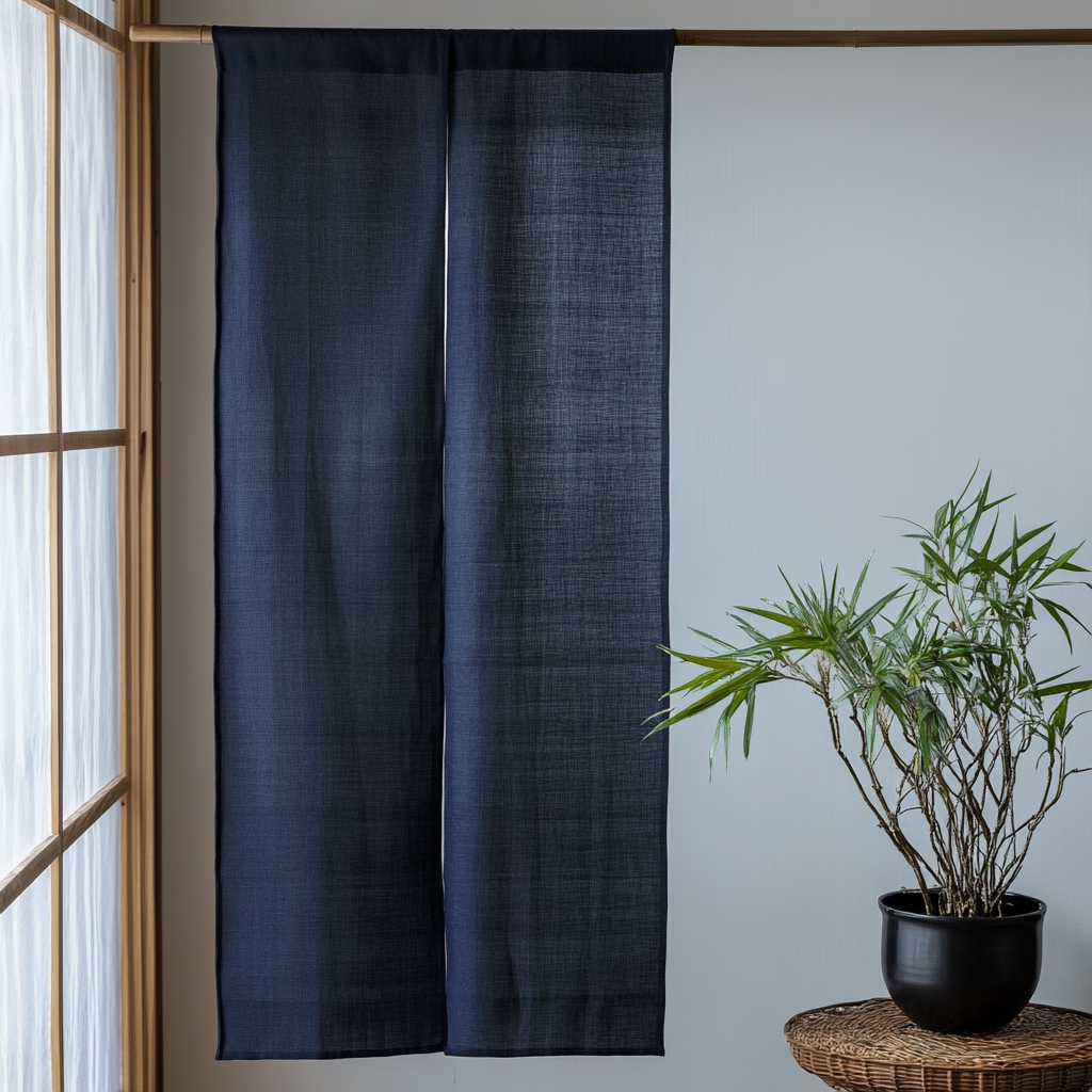 Royal Blue Linen Noren Curtain - Japanese Curtains - Noren Drapes - Do
