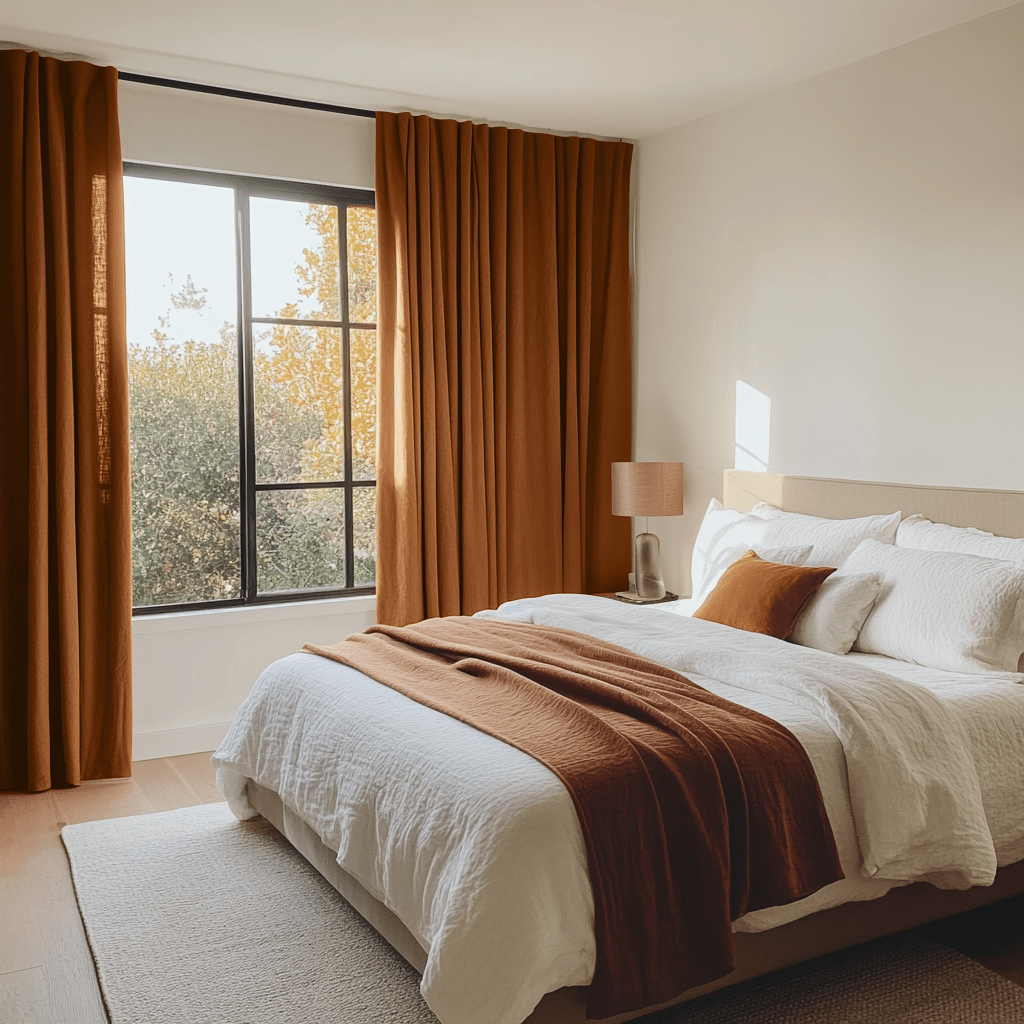 Terracotta Clay Bedroom Curtains -Back Tab Brown Heavyweight Linen ...