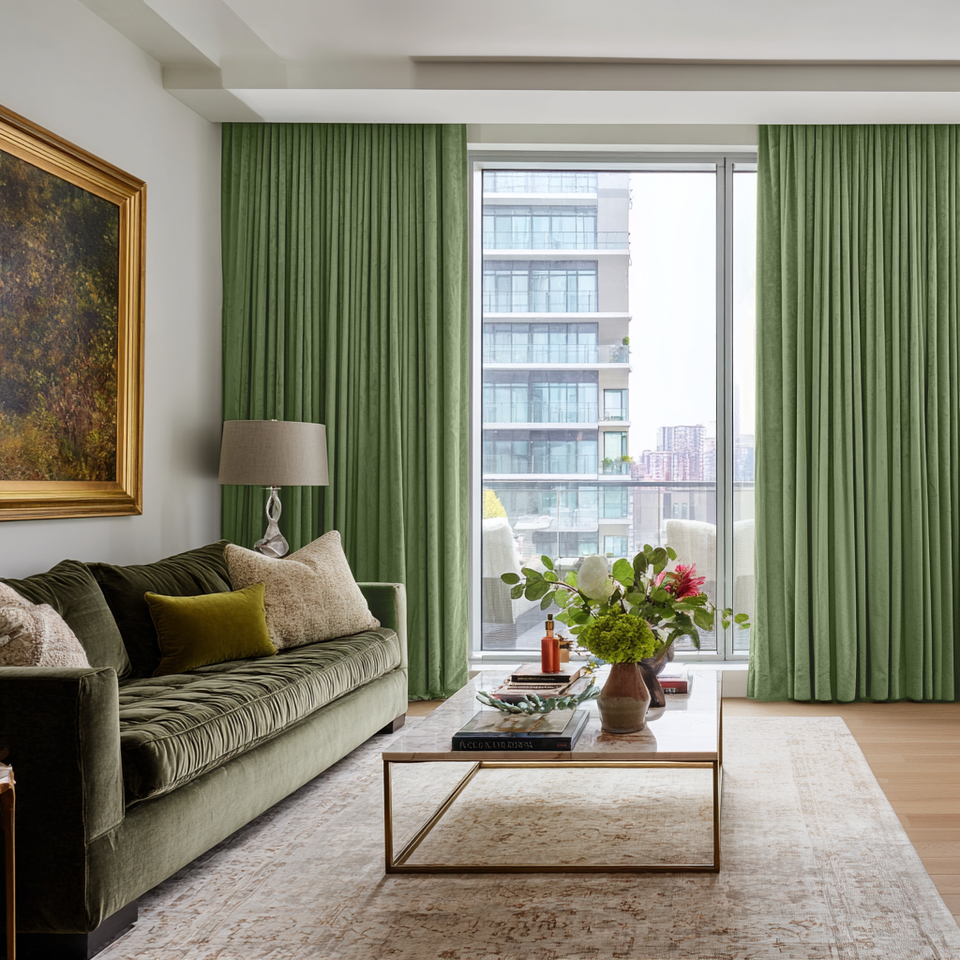 Heavy Sage Green Velvet S-Fold Curtains – Custom Sizes: 63", 84", 90 ...