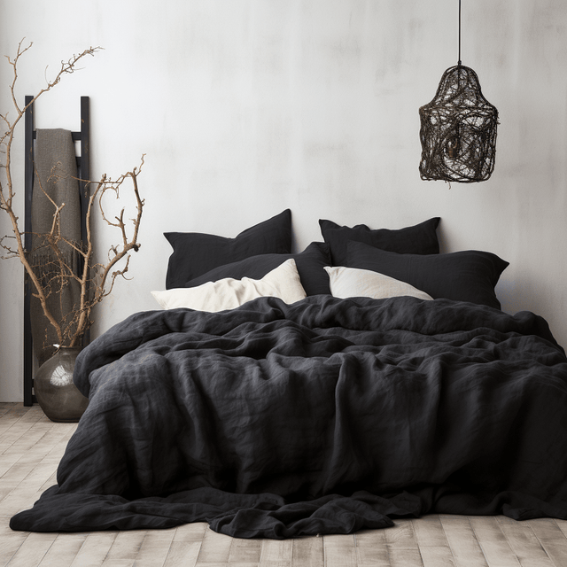 Black Linen Duvet Cover - 100% Natural - King, Queen, Twin Sizes