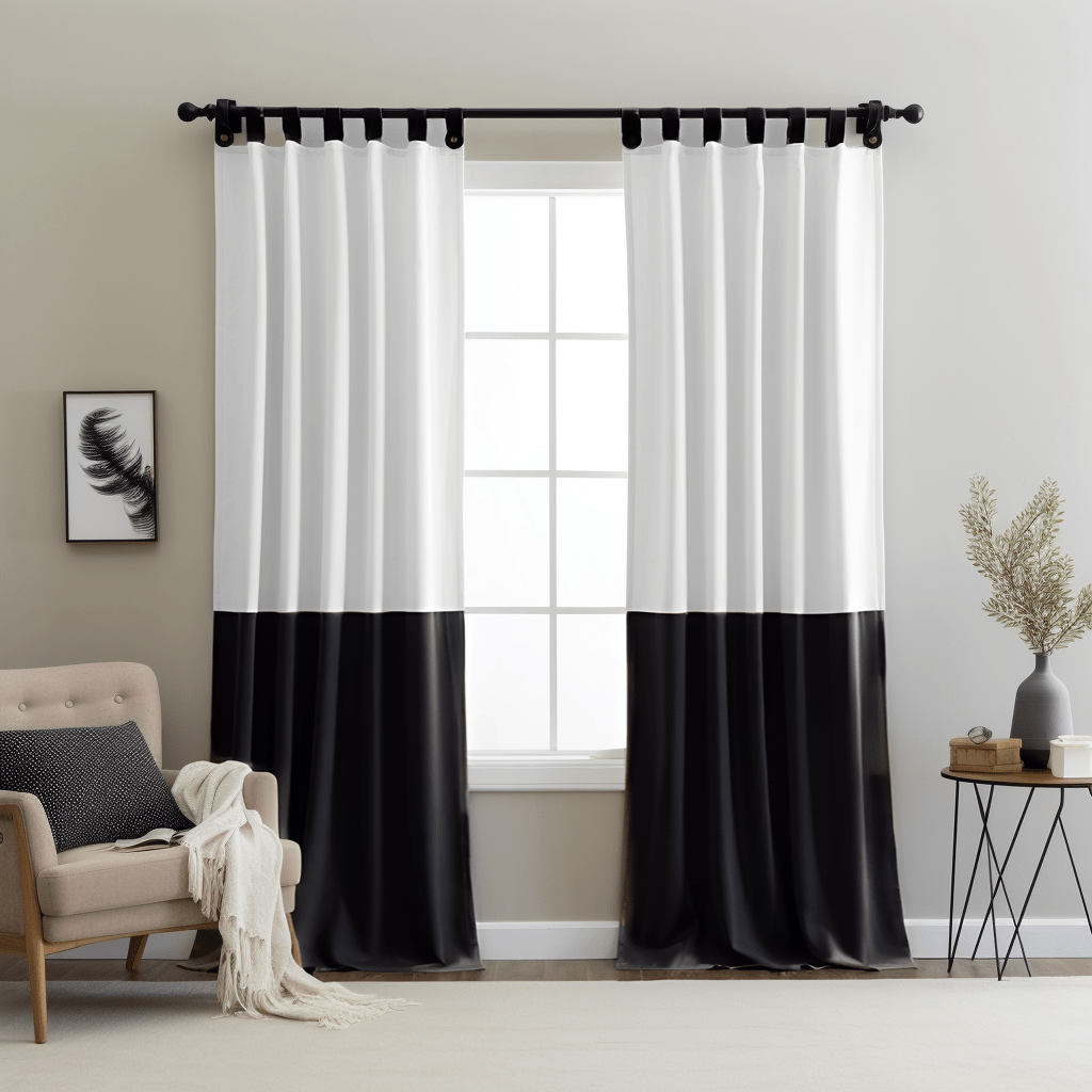 Black and White Color Block Linen Curtains - Tab Top - Blackout Lining ...