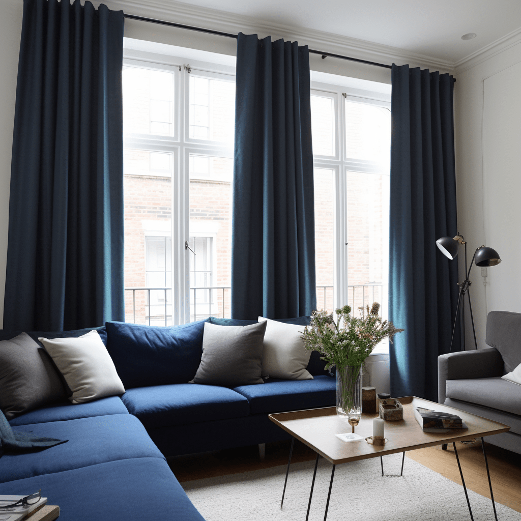 Blue Thermal Insulated Curtain - 100% Blackout Linen Curtain With Back ...