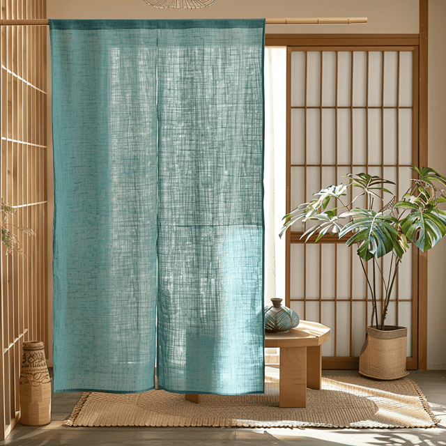 Aquamarine Blue Linen Noren Curtains - Japanese Curtains - Door Curtain ...