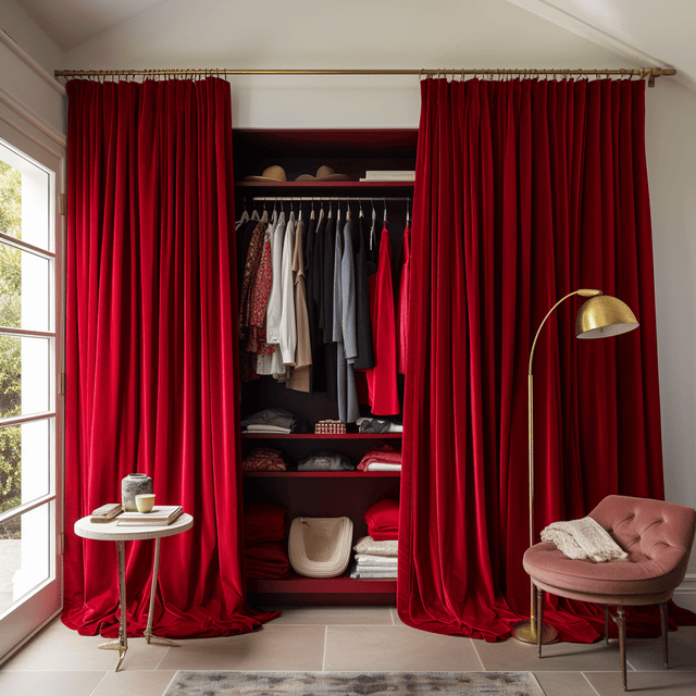 Dark Deep Red Velvet S-Fold Closet Curtains - Custom Sizes: 63"; 84 ...
