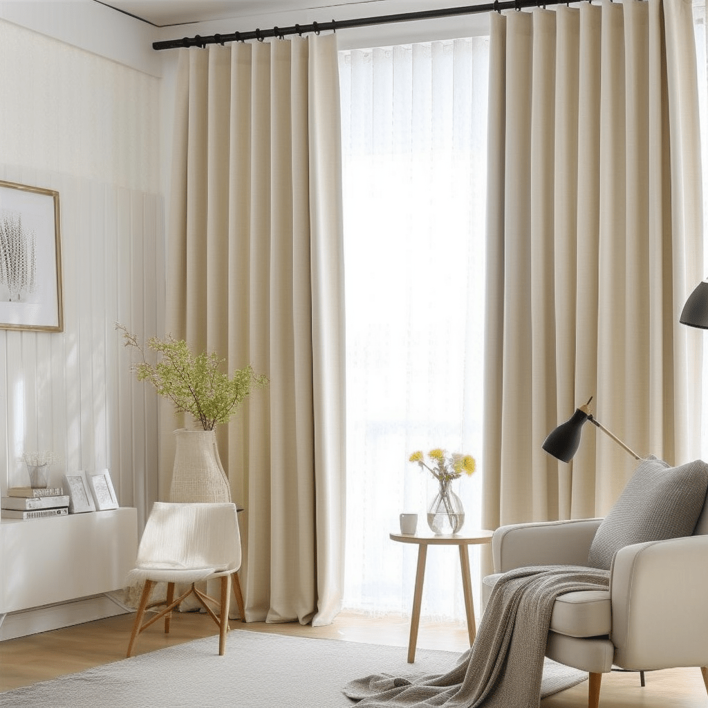 Cream S-fold Linen Curtains Panel with Blackout Lining - Heading for ...