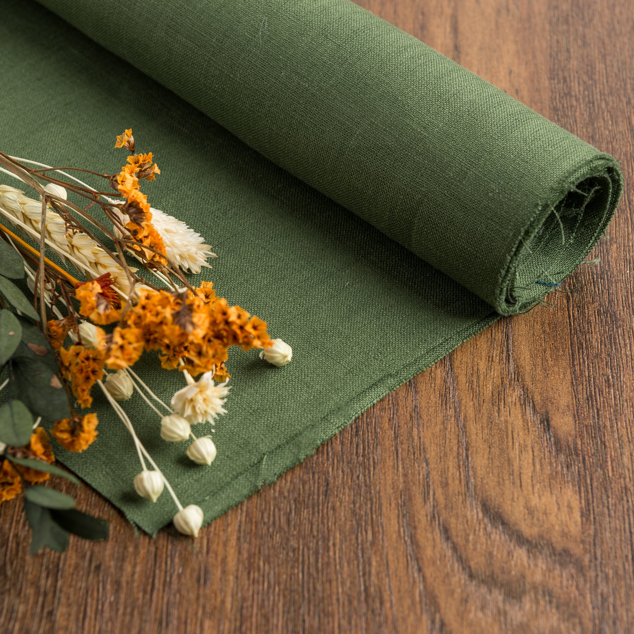 Forest Green Linen Fabric by the Yard 100 French Natural Width 52