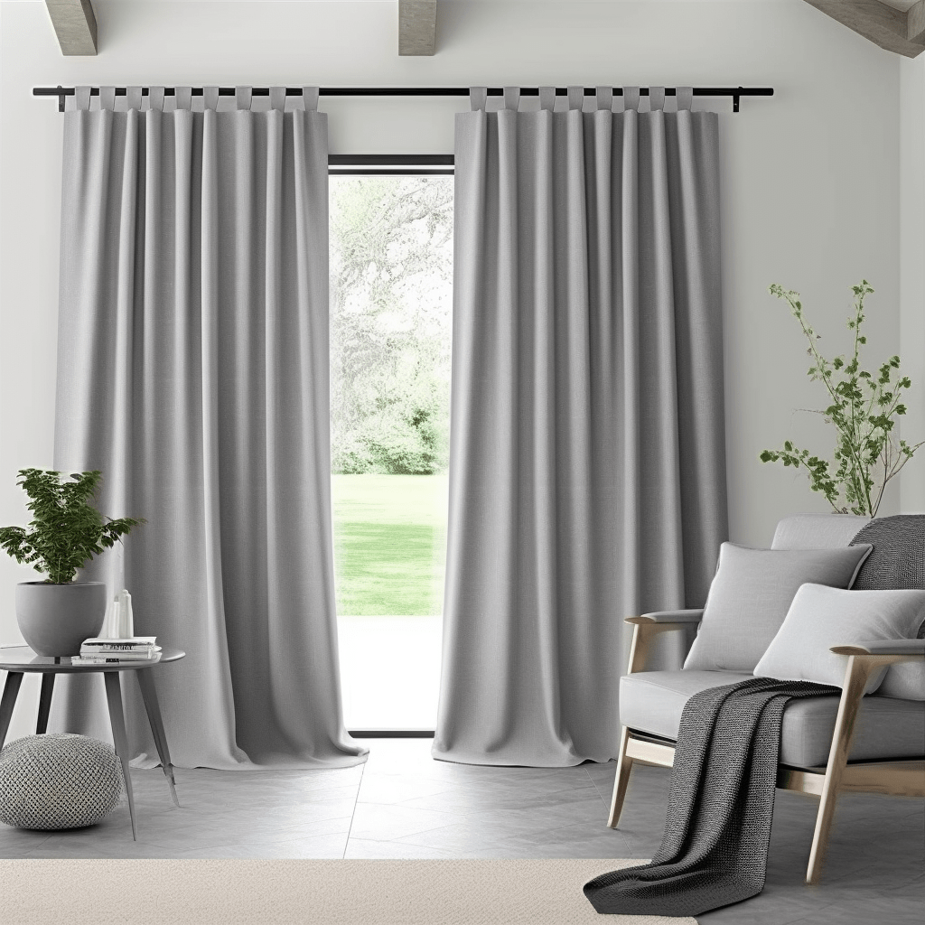 Grey Tab Top Thermal Insulated - 100% Blackout Linen Curtain - Heat ...