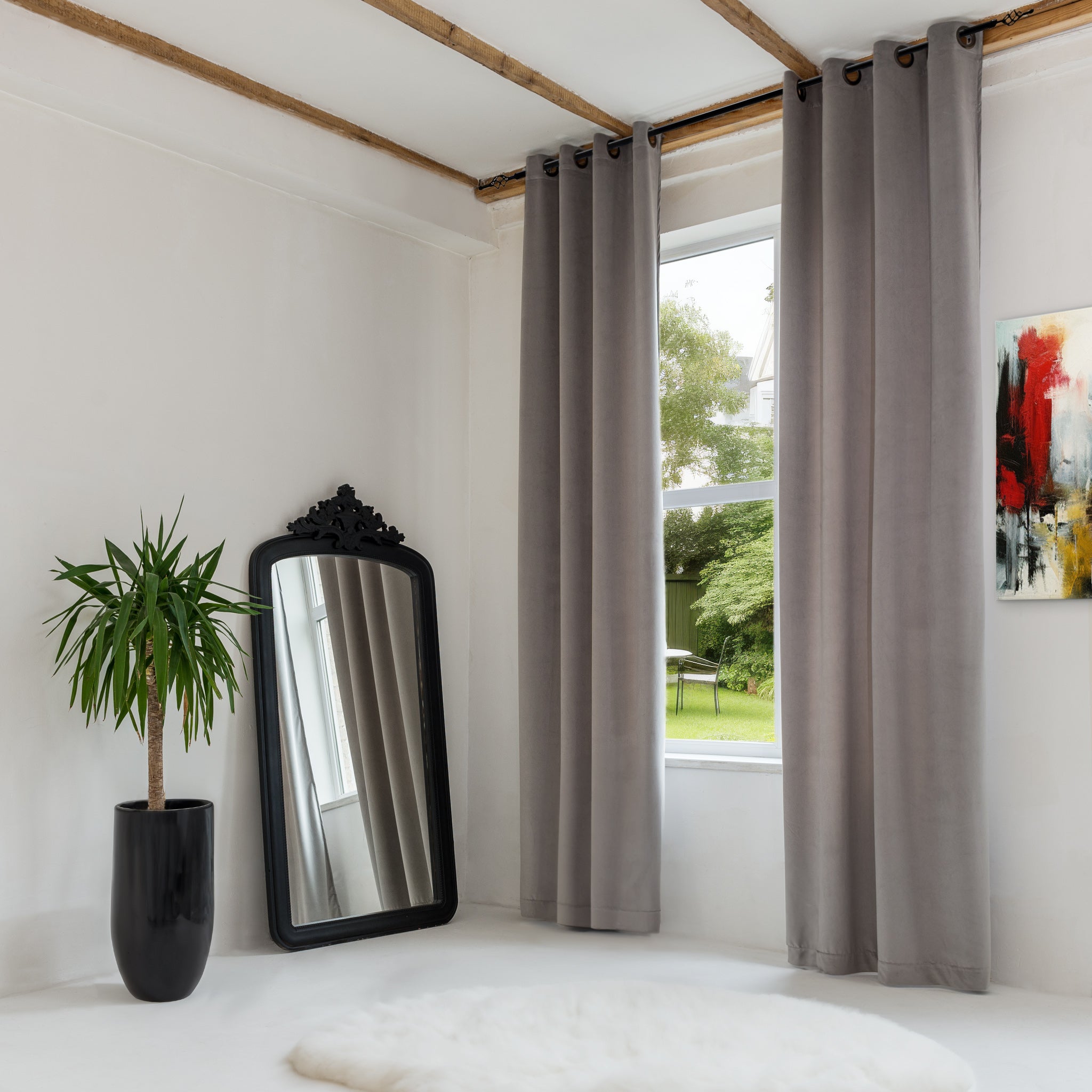 Grey velvet curtains store