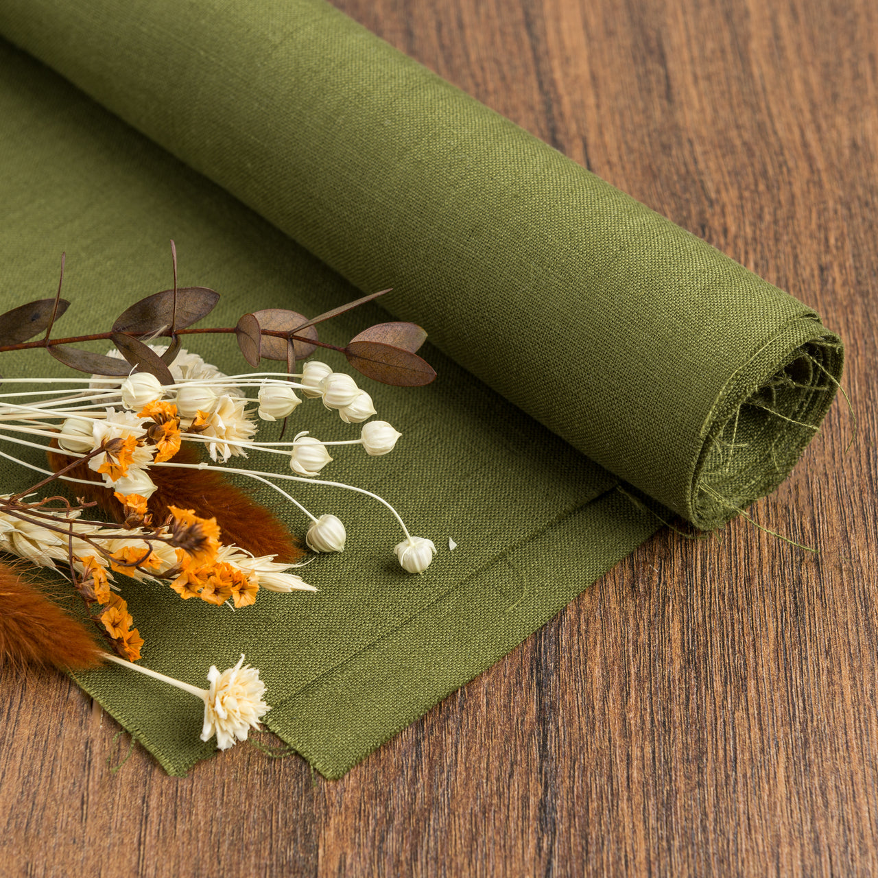 Moss Green Linen Fabric by the Yard - 100% French Natural - Width 52”