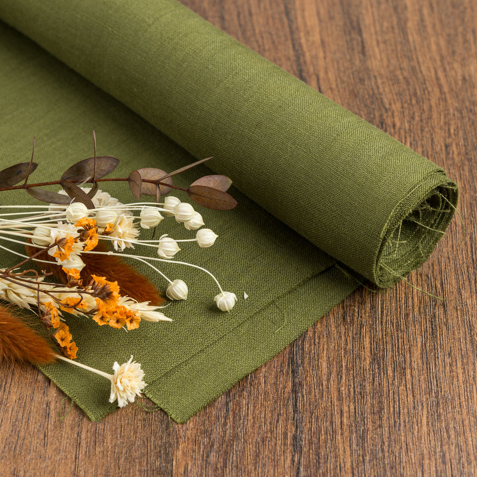Moss Green Linen Fabric by the Yard - 100% French Natural - Width 52”-