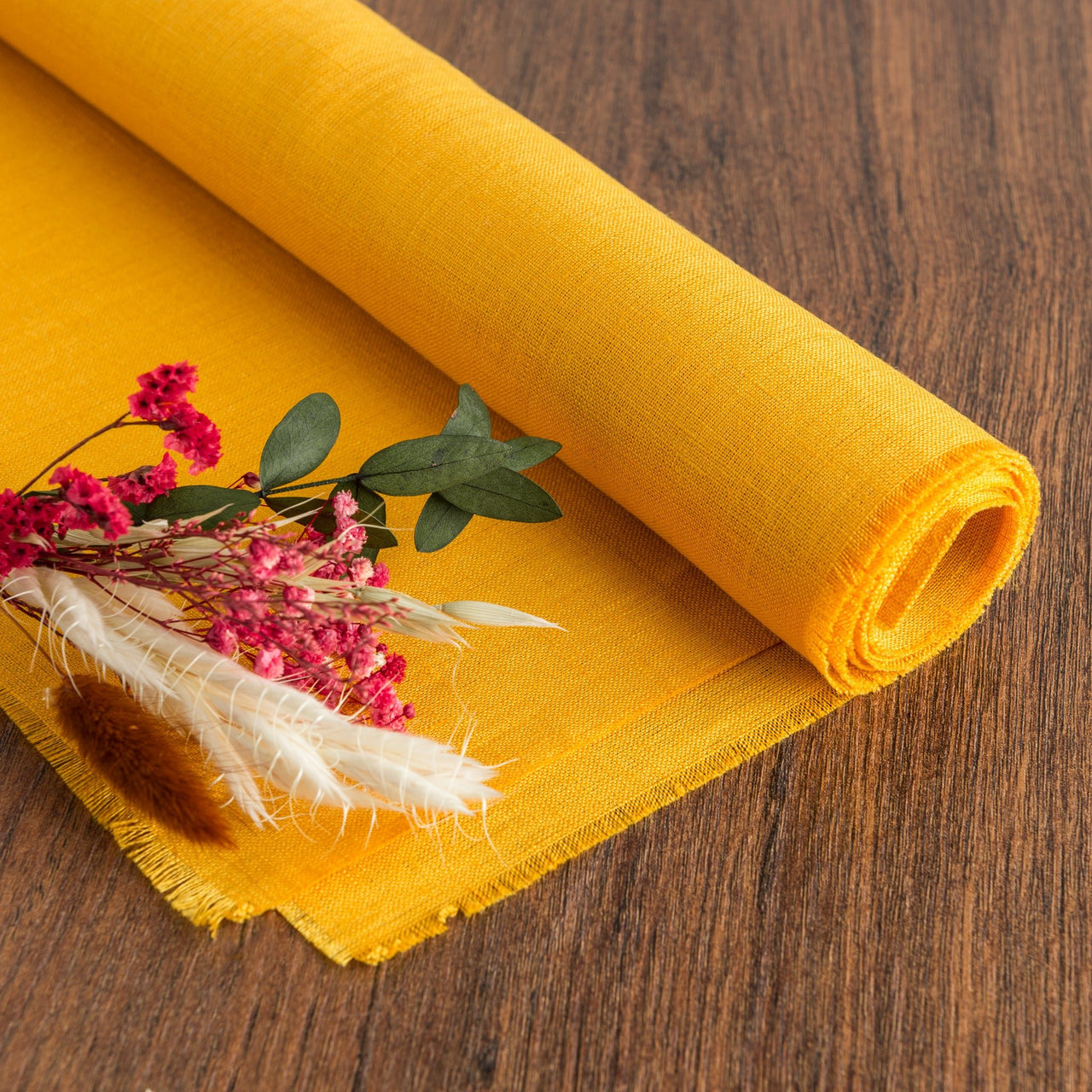 Mustard Yellow Linen Fabric by the Yard - 100% French Natural - Width
