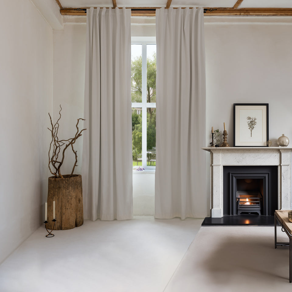Heavy Off-White Velvet Back Tab Curtains – Custom Sizes: 63", 84", 90 ...