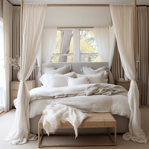 Off White Canopy Bed Curtain Natural Linen Curtains for Bedroom