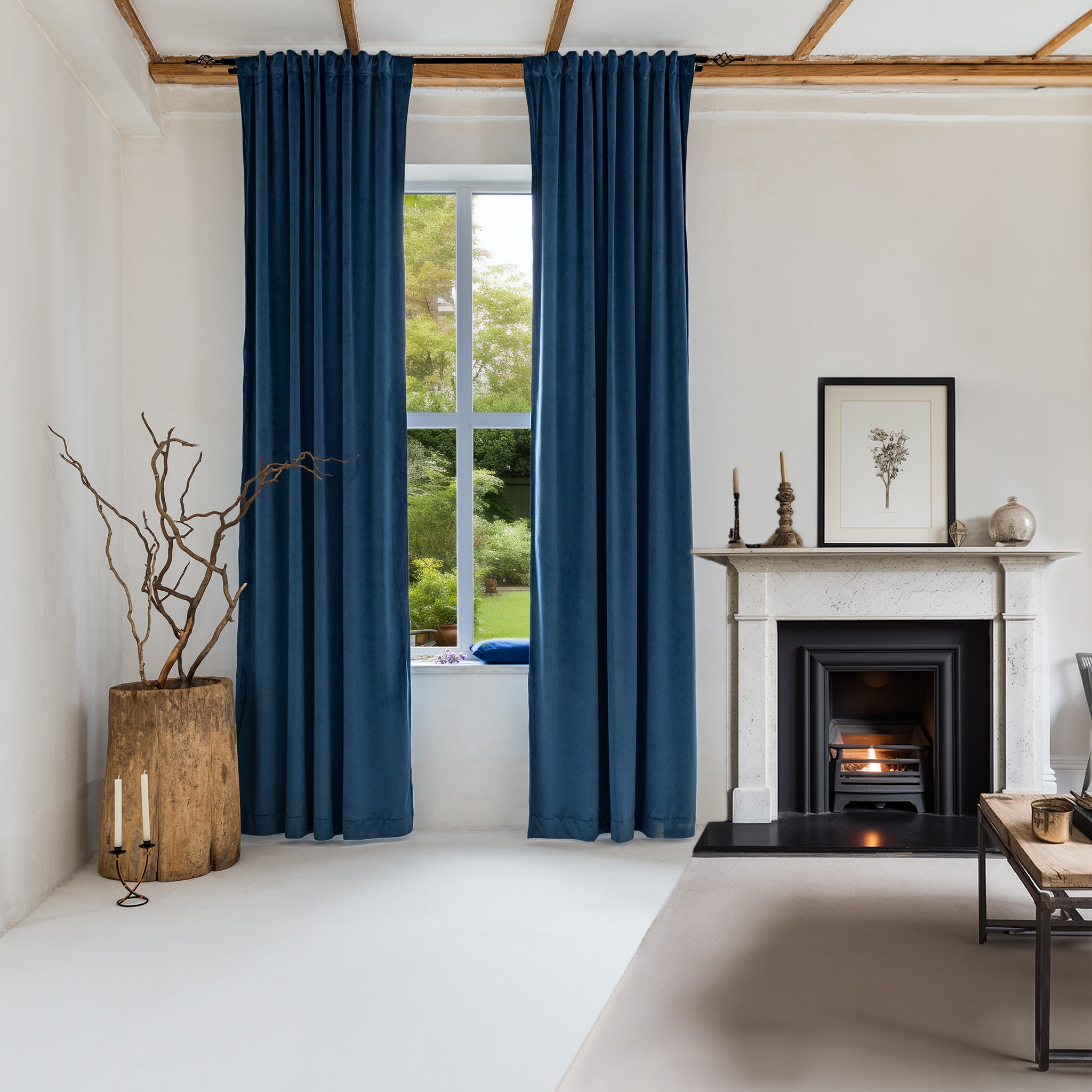 Steel Blue Velvet Blackout Curtains - Multiway Heading - Custom Sizes ...