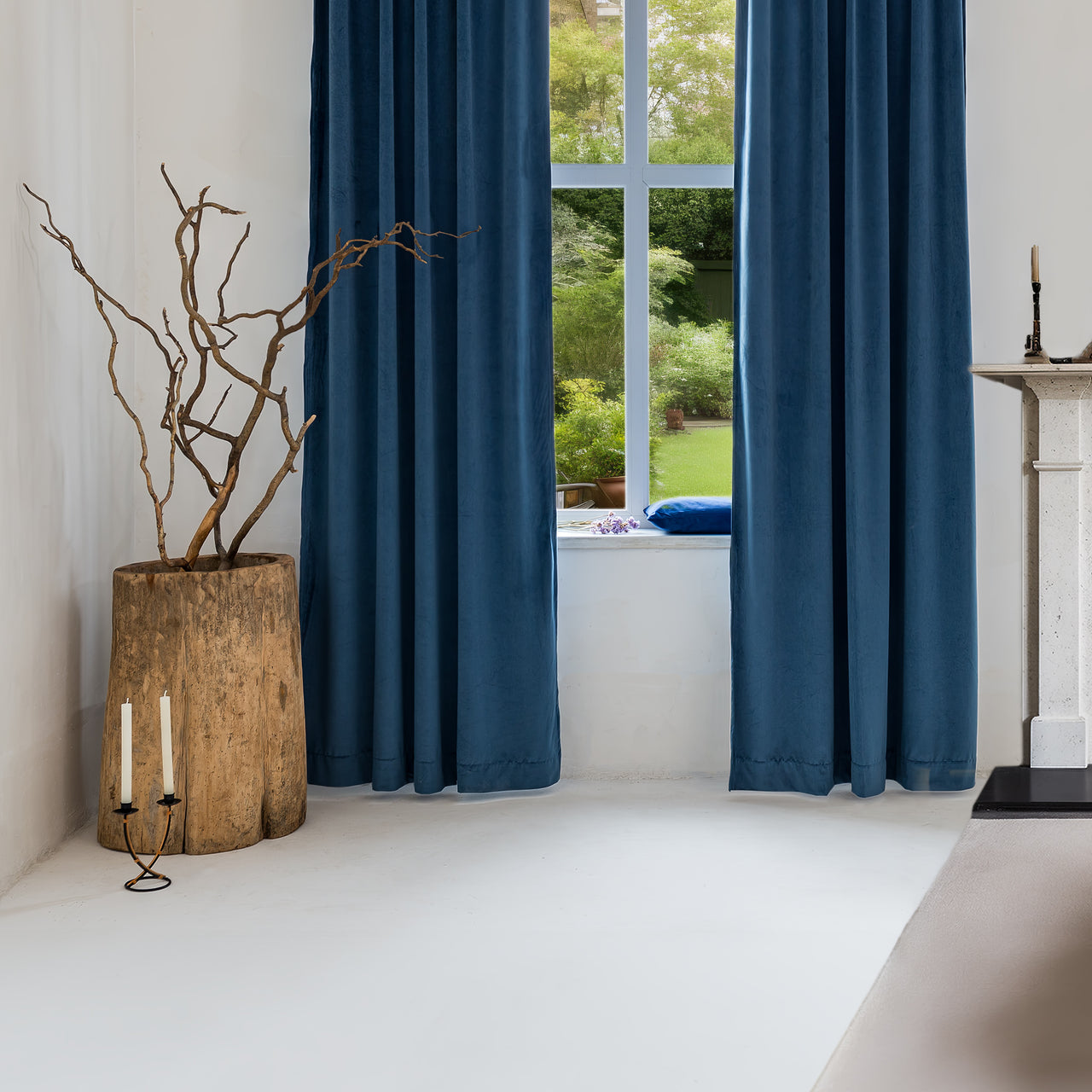 Steel Blue Velvet Blackout Curtains - Multiway Heading - Custom Sizes ...
