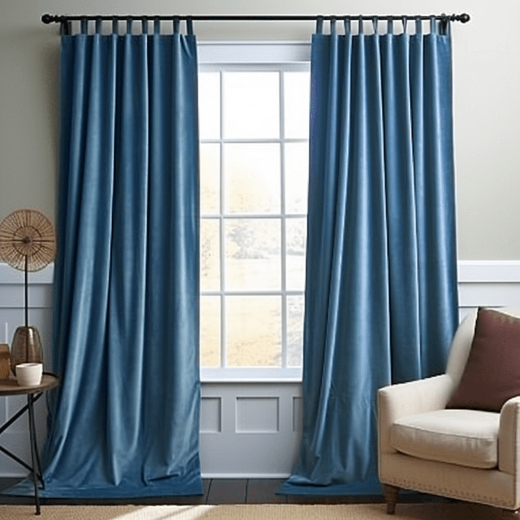 Steel Blue Velvet Tab Top Curtains - Custom Sizes: 63"; 84"; 90"; 95 ...