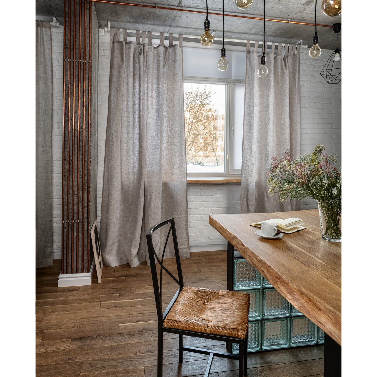 Linen Tab Top Curtains - Custom Sizes: 63"; 84"; 90"; 95"; 96"; 108"; 120"