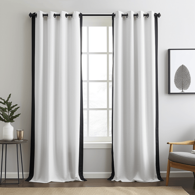 White Curtains - Black Border - Grommet Linen Curtains - Blackout ...