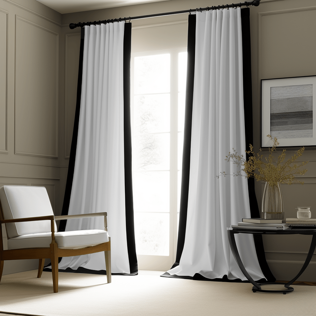 White Curtains - Black Border - S-Fold Linen Curtains - Cotton or ...