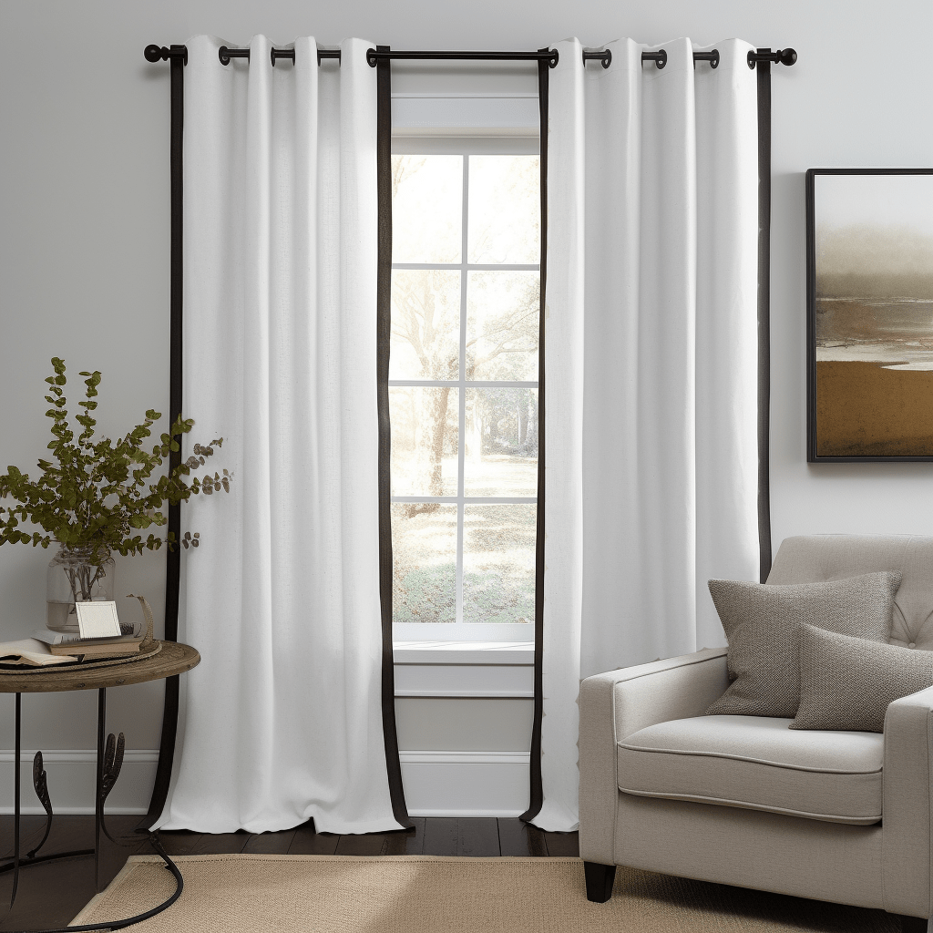White Curtain - Black Border - Grommet Linen Curtain - Cotton or ...