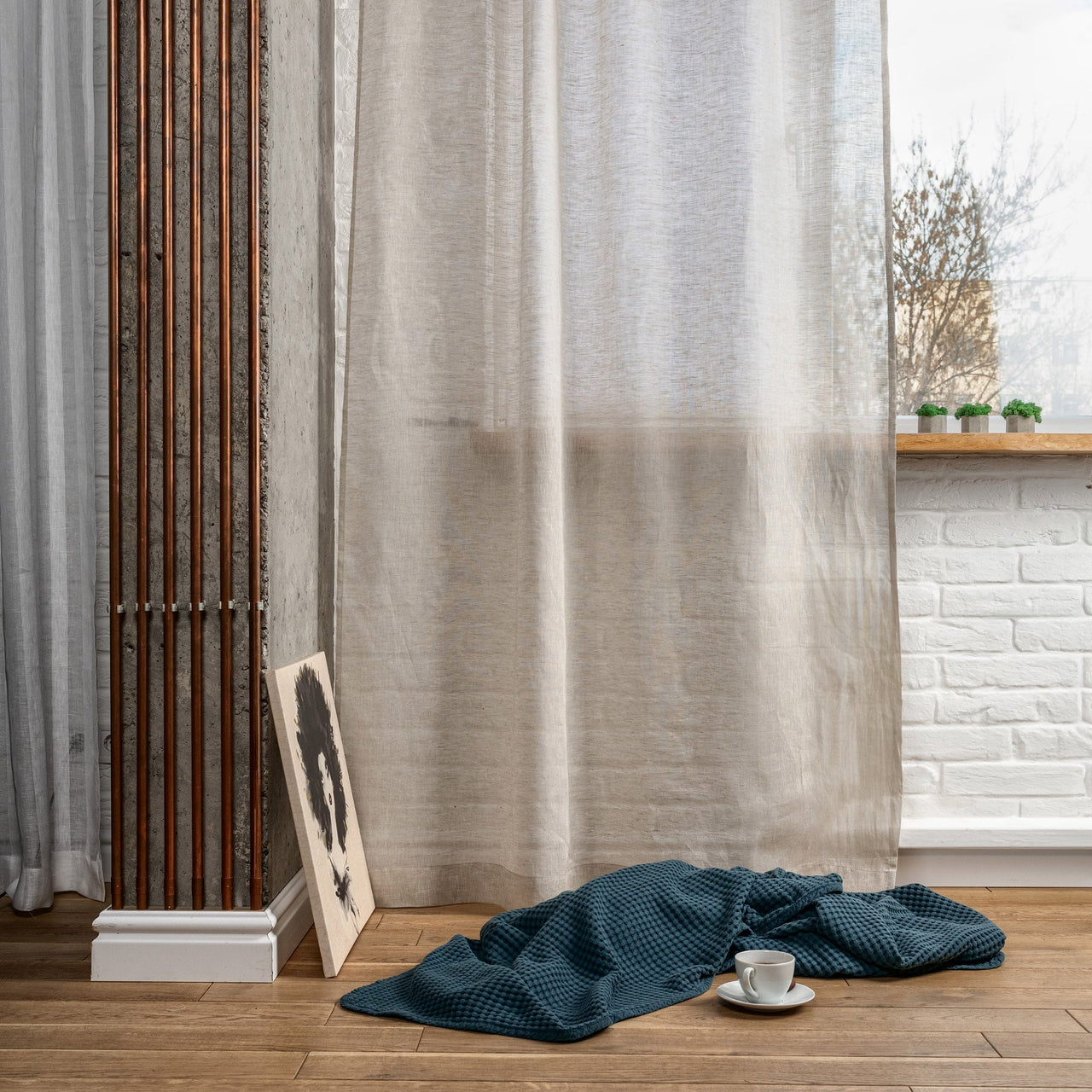 White Linen Sheer Curtain for S-Fold Track - Unlined Sheer Curtain Pan
