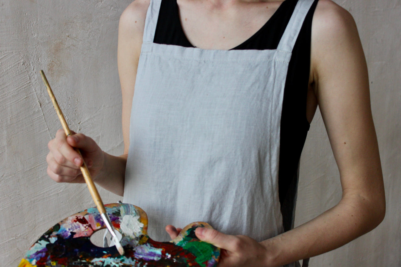 Linen Apron for Crafting Drawing Cooking - Baking bbq Apron with Pocke