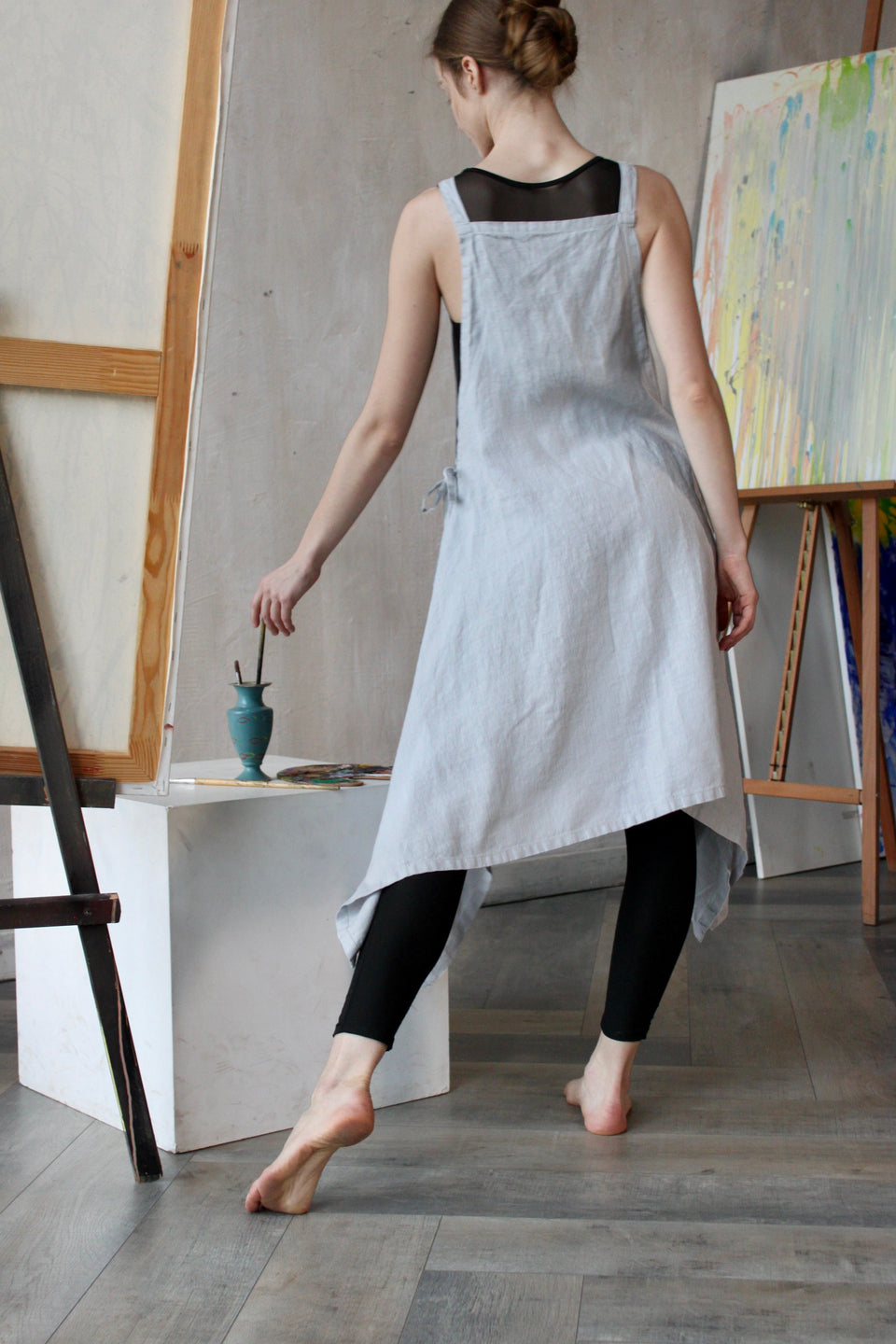 Linen Apron for Crafting Drawing Cooking - Baking bbq Apron with Pocke