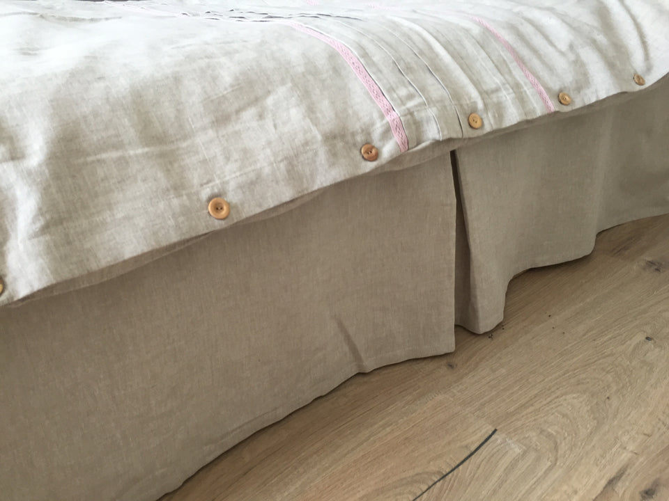Natural Linen Bed Skirt with Cotton Lining - Long Side Unpleated - Spl
